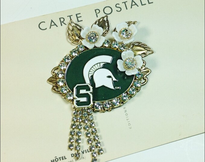 Collage College Michigan State Brooch Pin Upcycled White - Etsy