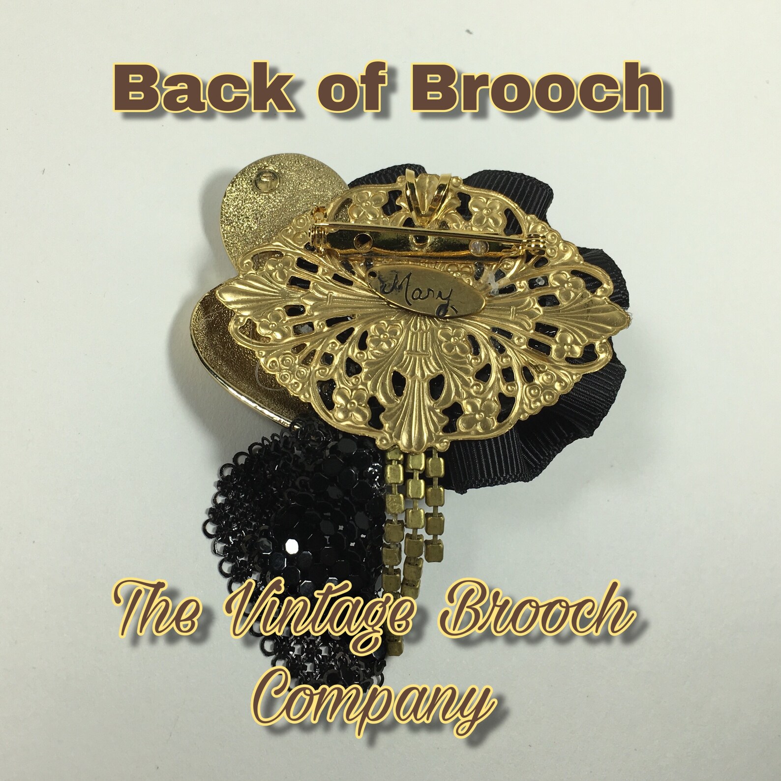 Vintage Collage Brooch Fabric Black Flower Rhinestone Mesh Upcycled Pin ...