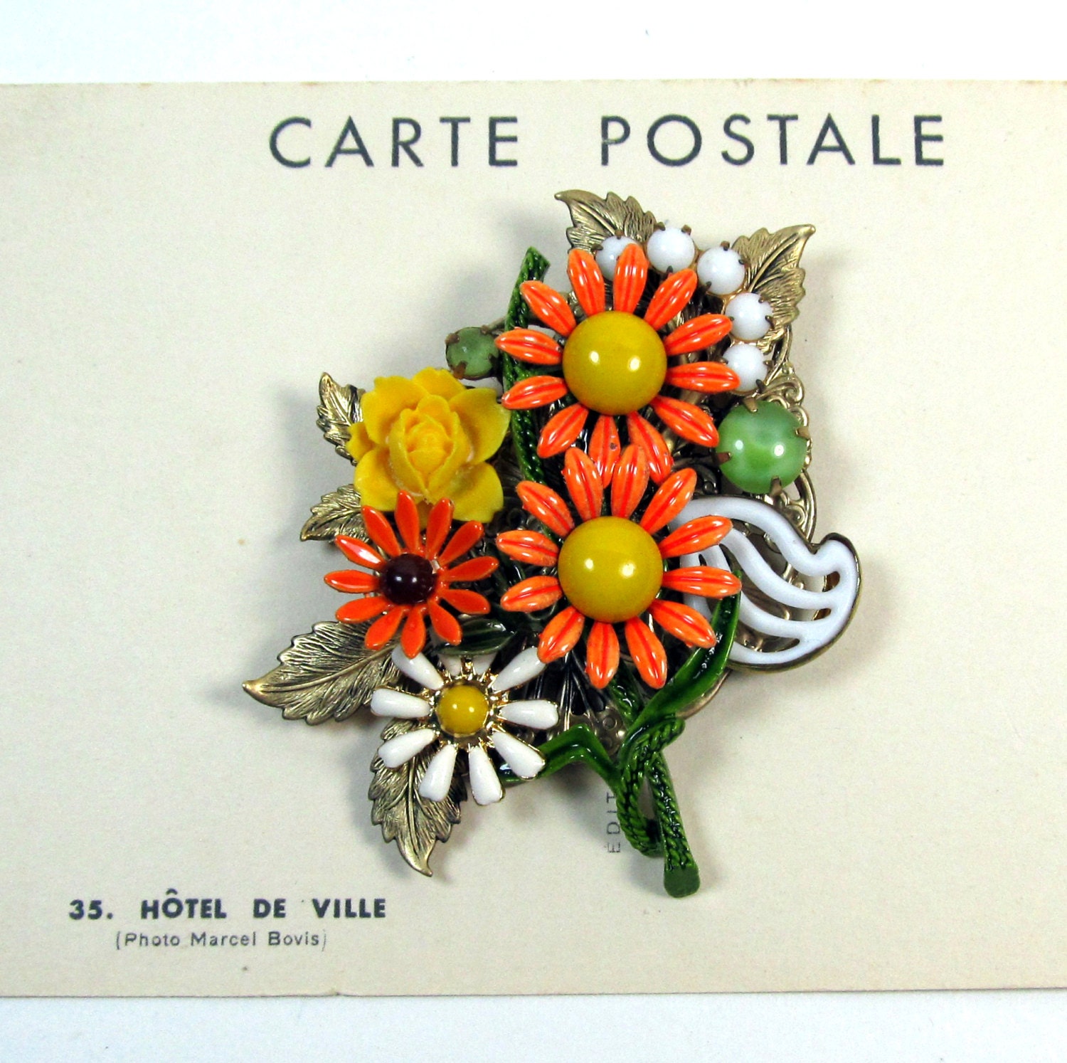 Daisy Daisy Vintage Collage Brooch Enamel Flowers Upcycled Mothers Day ...