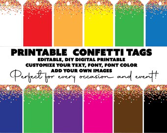 Printable Gift Tag Confetti Tag Template / Editable Favor | Etsy