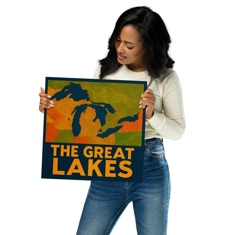 Lakes Map Art Print, Modern Lakehouse Decor - Etsy