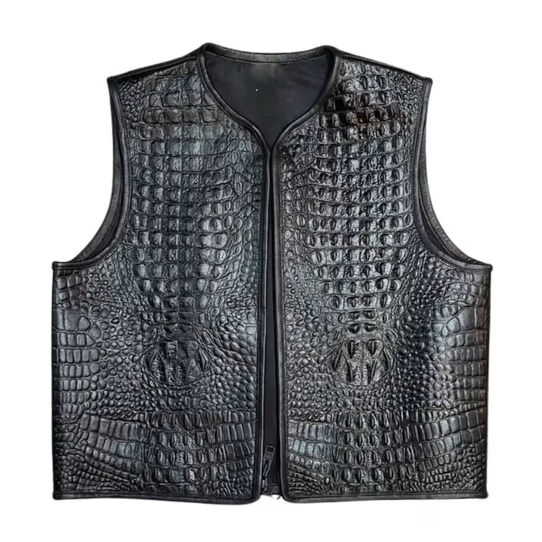 New Men's Black Crocodile Leather Vest, Biker Vest, Custom Motorcycle ...