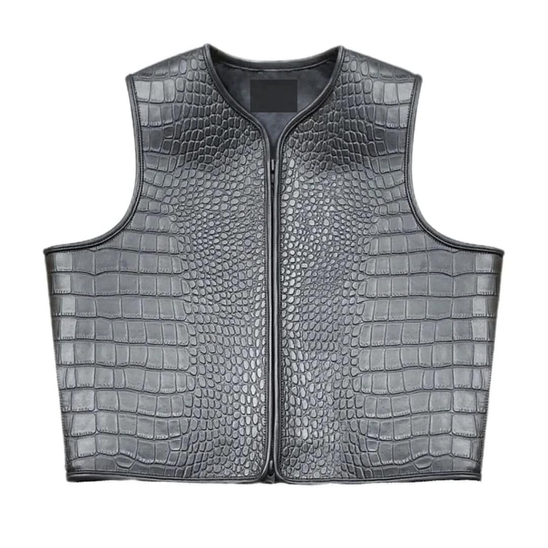 New Men's Crocodile Leather Vest, Alligator Style Vest, Biker Vest ...