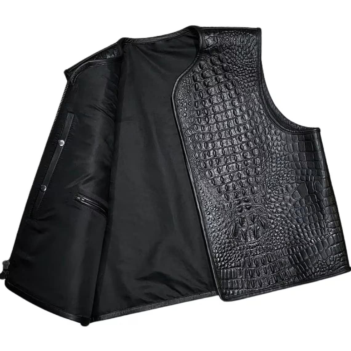 New Men's Black Crocodile Leather Vest, Biker Vest, Custom Motorcycle ...