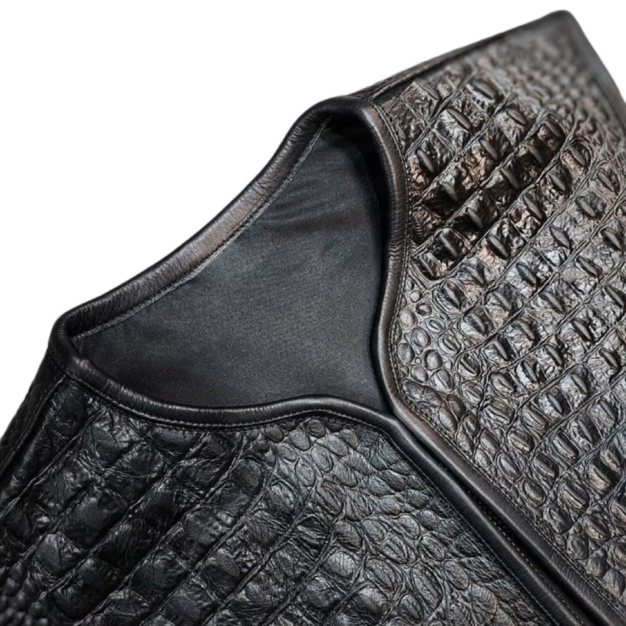 New Men's Black Crocodile Leather Vest, Biker Vest, Custom Motorcycle Vest, Real Leather ...