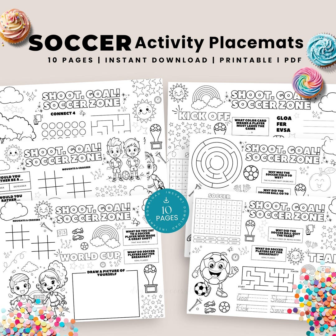 Soccer Activity Placemat Pages Printable, Kids Soccer Activity Bundle ...