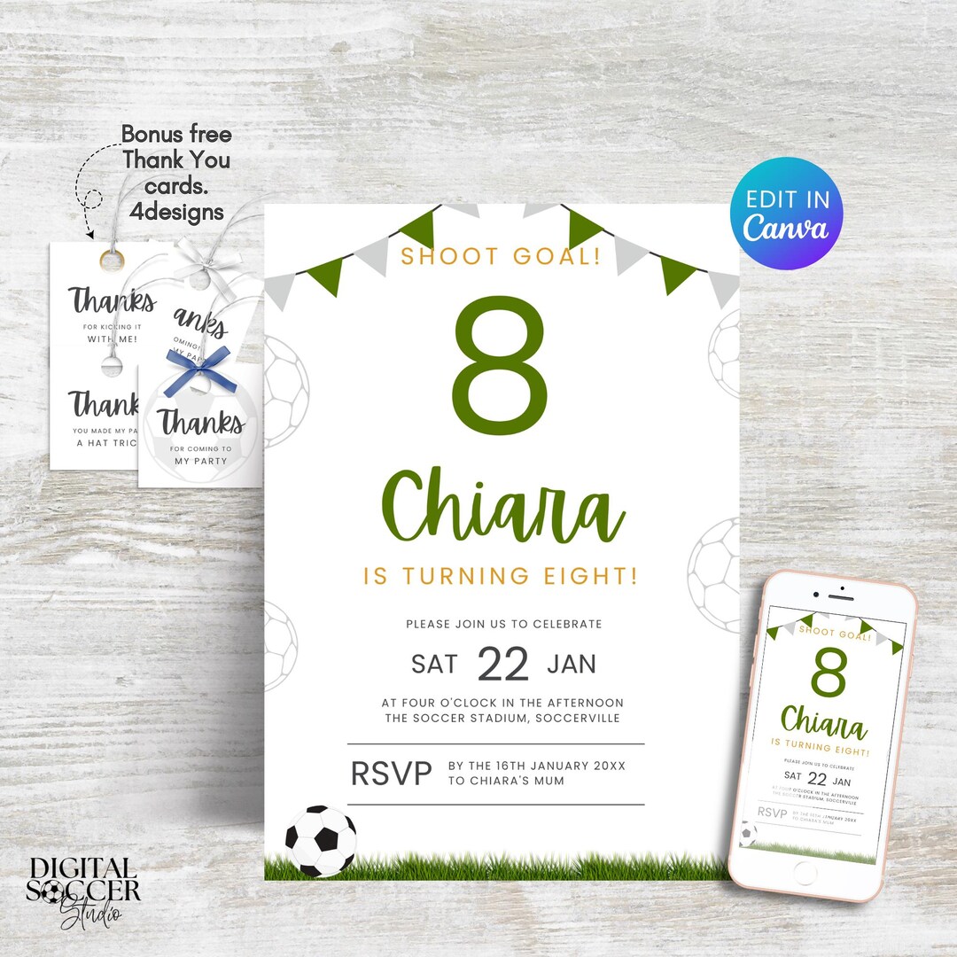 Soccer Birthday Canva Editable Girl Invitation, Soccer Birthday Invite ...