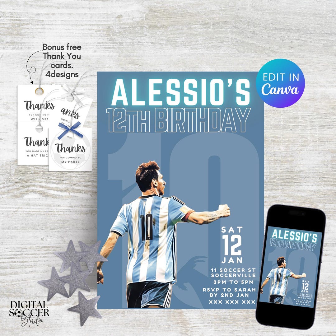 Messi Editable Birthday Invitation, Edit in Canva, Soccer Birthday ...