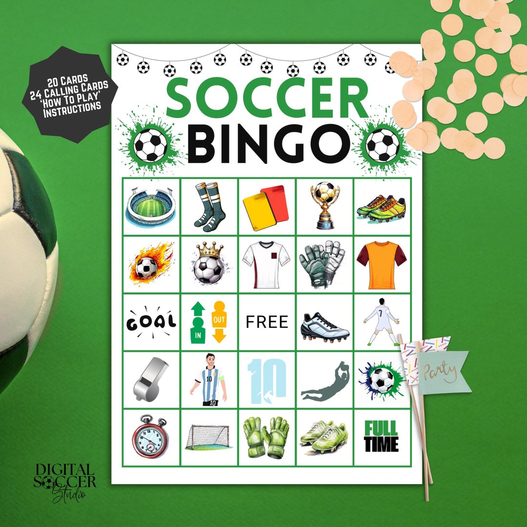 Soccer Bingo Cards Printable, Soccer Party, Football Bingo, Colorful ...