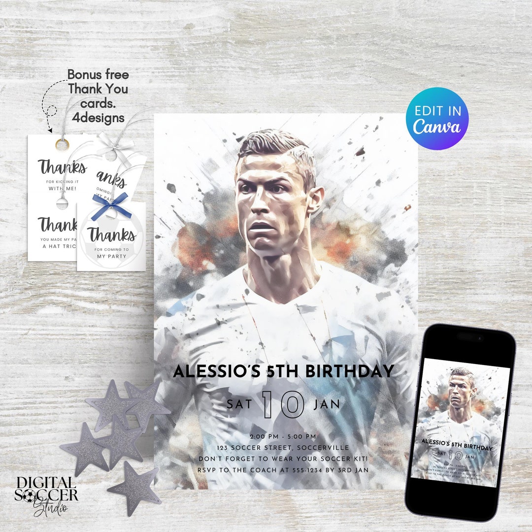Ronaldo Birthday Editable Template Invitation, Soccer Birthday Invite ...