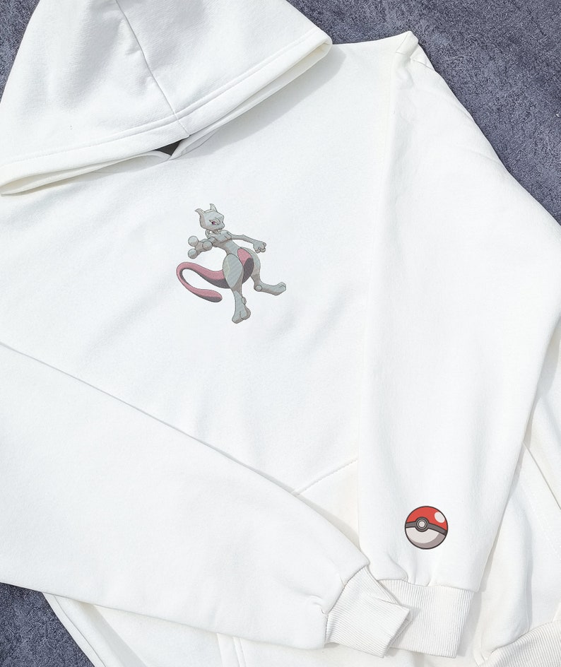 Oversized Mewtwo Embroidered Hoodie Pokemon Sweatshirt, Cozy Mewtwo ...