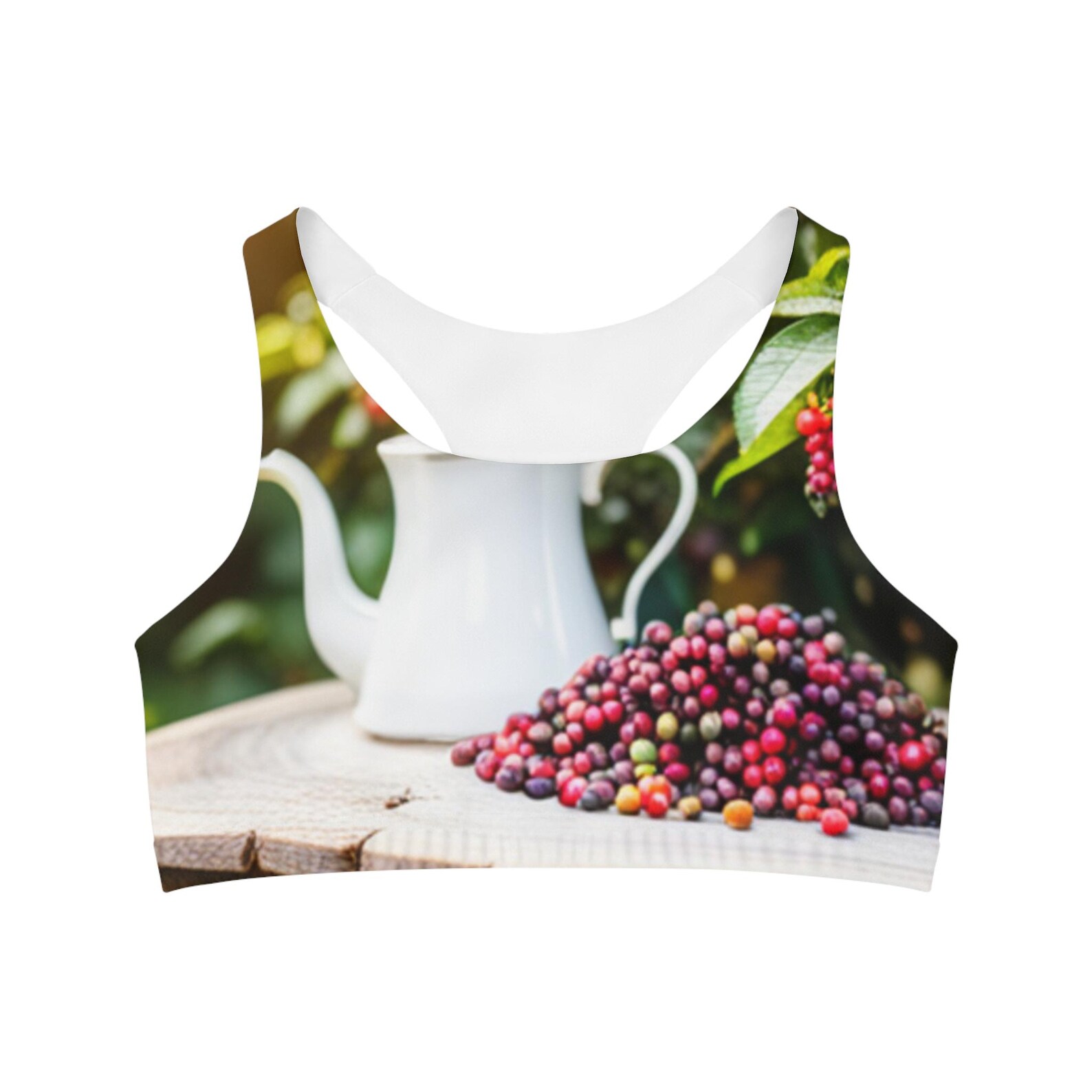 Coffee Lover's Sports Bra: Rustic Coffee Shrub Print With Ripe Berries ...