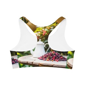 Coffee Lover's Sports Bra: Rustic Coffee Shrub Print With Ripe Berries ...