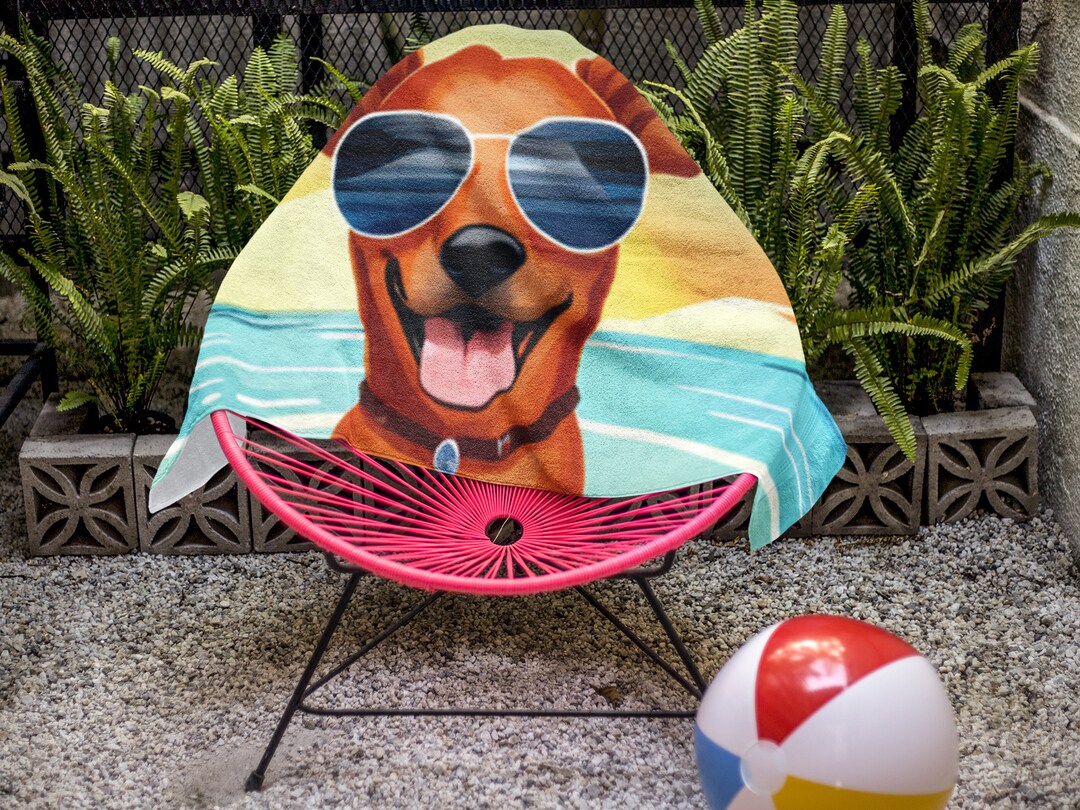 Sunshine Paws: Personalized Cartoon Happy Puppy Beach Towel Embrace Summer Fun Beach Towel - Etsy
