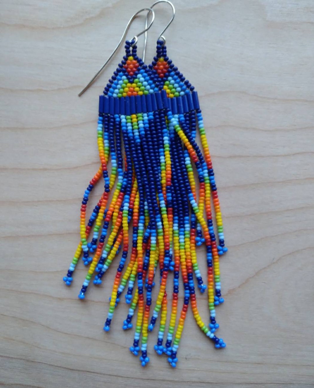 Blue Beaded Native Style Shoulder Duster Earrings - Etsy