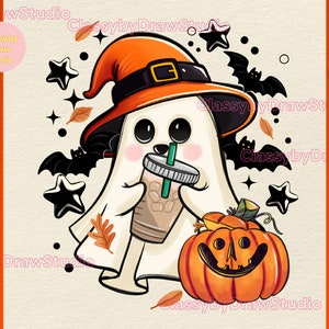 Cute Ghost Drinking Coffee PNG, Ghost Ice Coffee PNG, Halloween Ghost ...