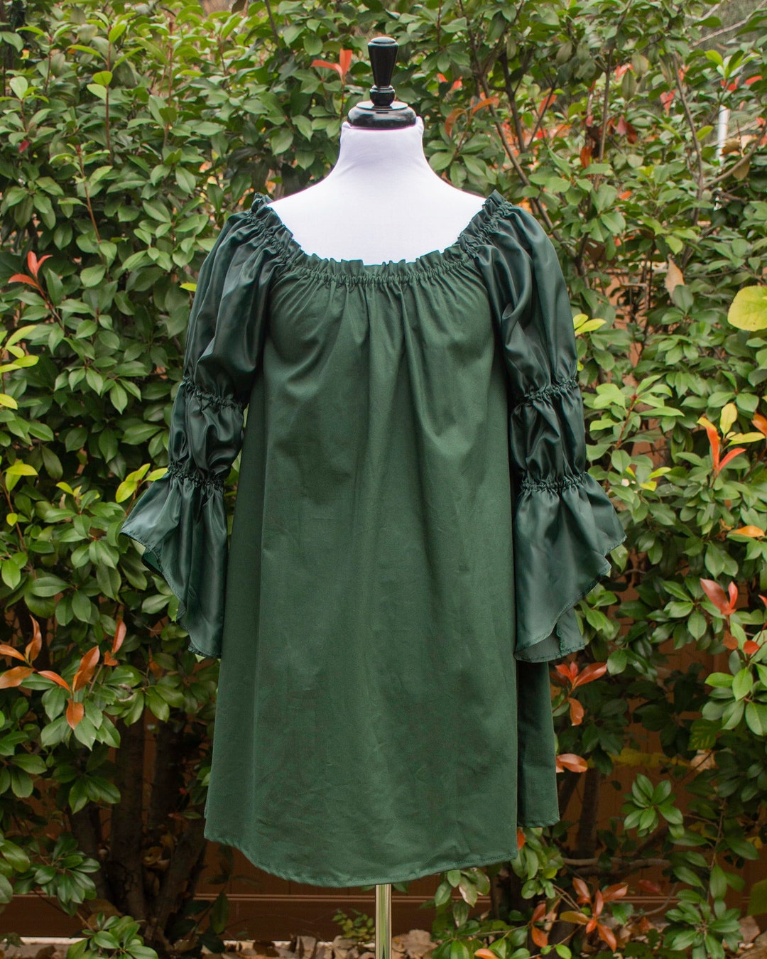 Hunter Green Bubble Sleeve Chemise in Satin and Cotton, Renaissance ...