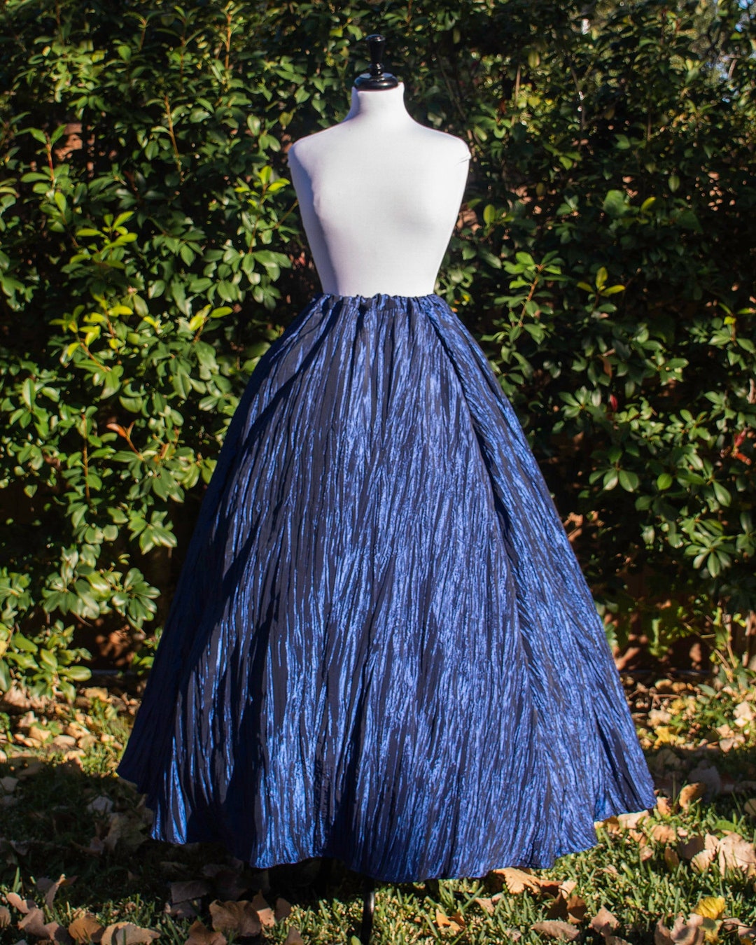 Renaissance Skirt in Navy Blue Crinkled Taffeta, Steampunk Costume, Ren ...