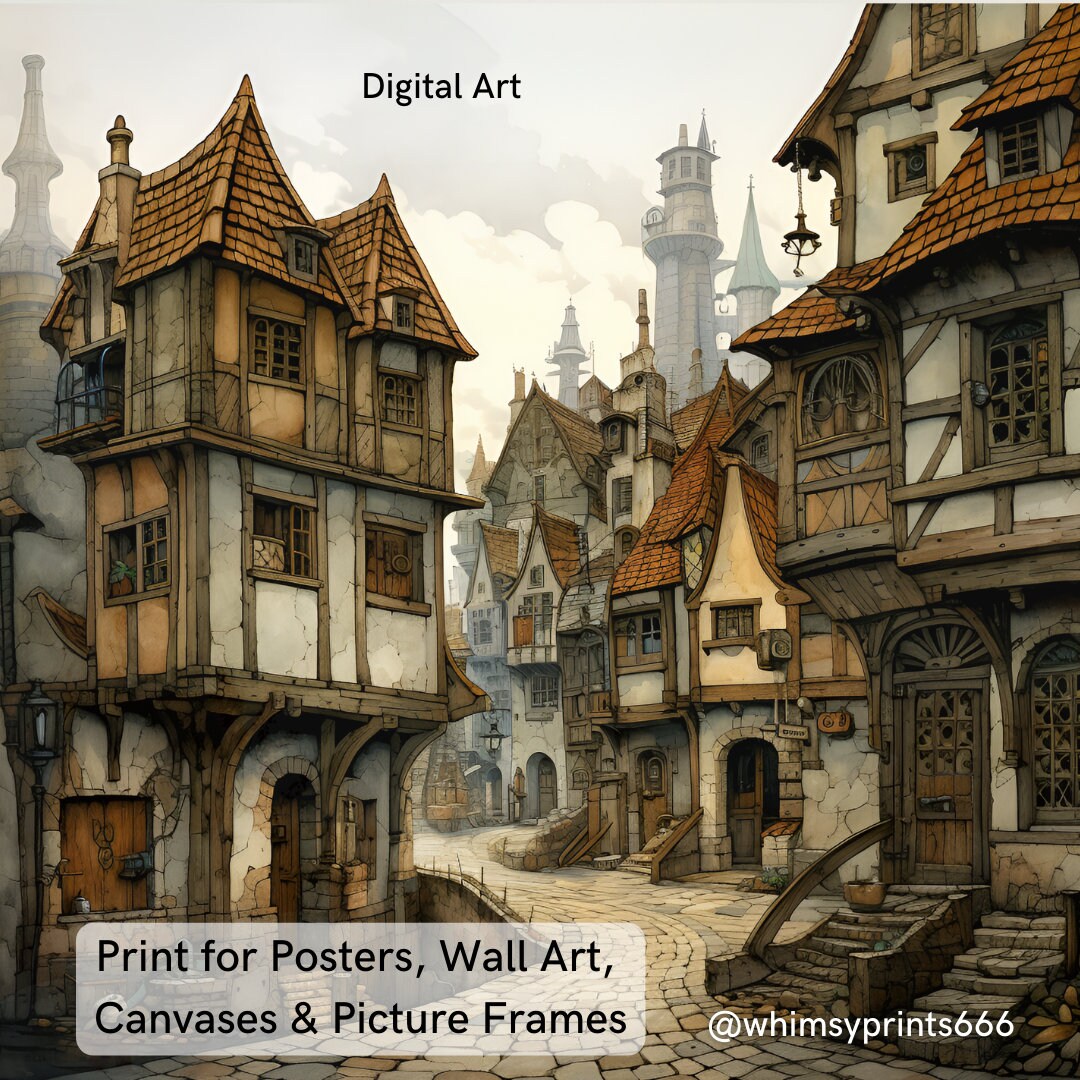 Digital Outlander Medieval Town Printable Art for Posters, Canvases ...