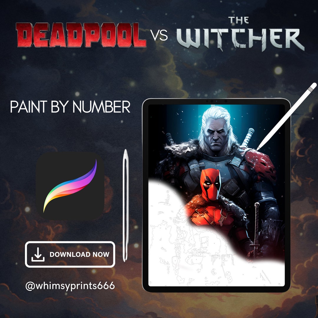 Deadpool the Witcher Digital Printable Color Paint by Number Art DIY ...
