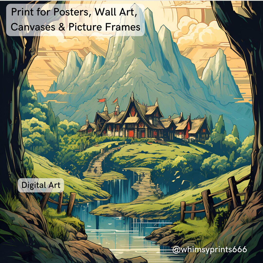Lord of the Rings Hobbiton Shire Tolkien Digital Fantasy Art for ...
