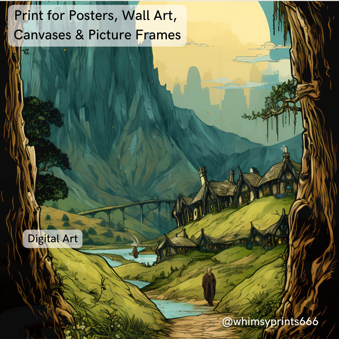 Lord of the Rings Hobbiton Shire Tolkien Digital Fantasy Art for ...