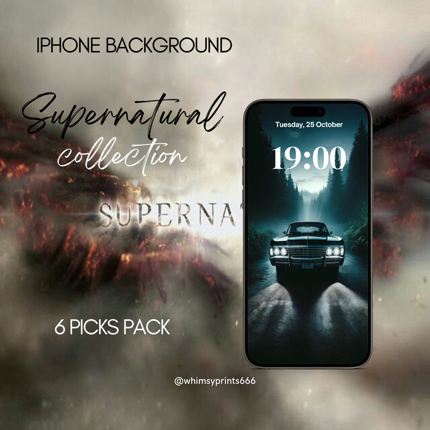 Supernatural Smartphone iPhone Wallpaper Background Set 6xset Digital Download Fantasy Sam Dean Winchester Darkness IOS Android Vintage Etsy UK