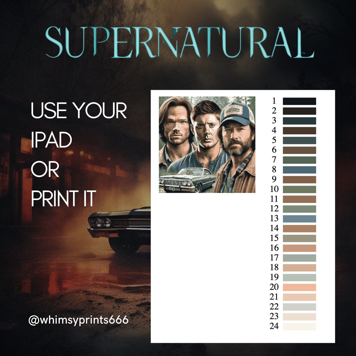 Supernatural Fan Art Paint by Numbers - Winchester Brothers Procreate ...