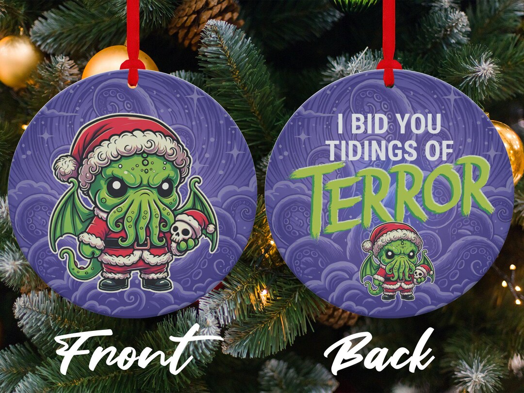 Cthulhu Christmas Ornament | Santa Cthulhu With Skull & "i Bid You ...