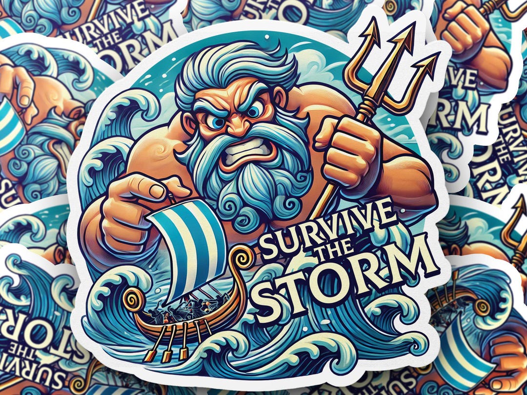 Angry Ruthless Poseidon survive the Storm Sticker Greek Mythology ...
