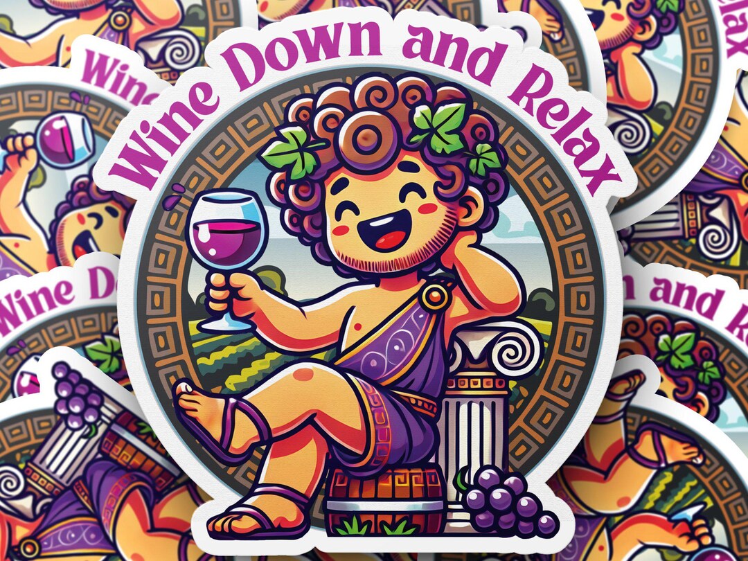 Cute Dionysus Drinking Wine Sticker - Wine Down and Relax, Greek ...