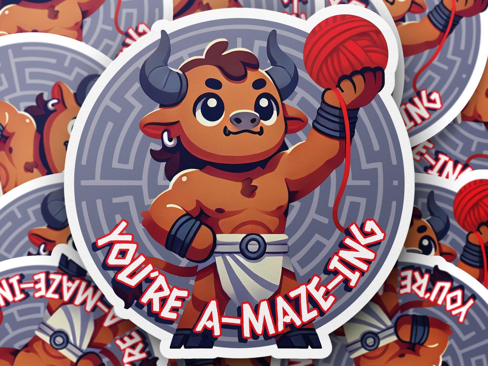 Cute Minotaur Sticker With Greek Mythology Labyrinth You're A-maze-ing ...