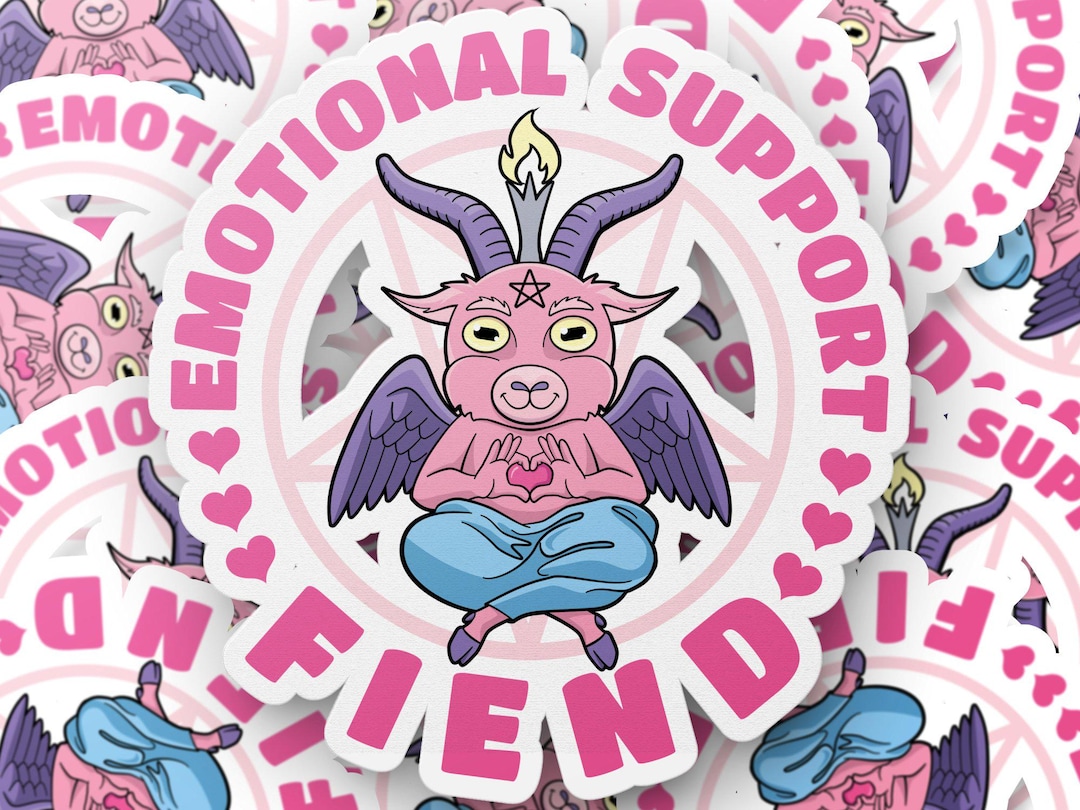 Cute Baphomet Emotional Support Fiend Sticker, Whimsical Gothic Kiss ...