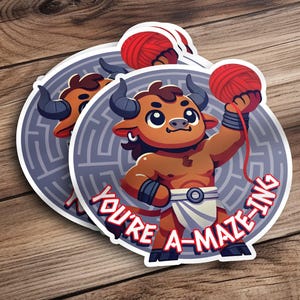Cute Minotaur Sticker With Greek Mythology Labyrinth You're A-maze-ing ...