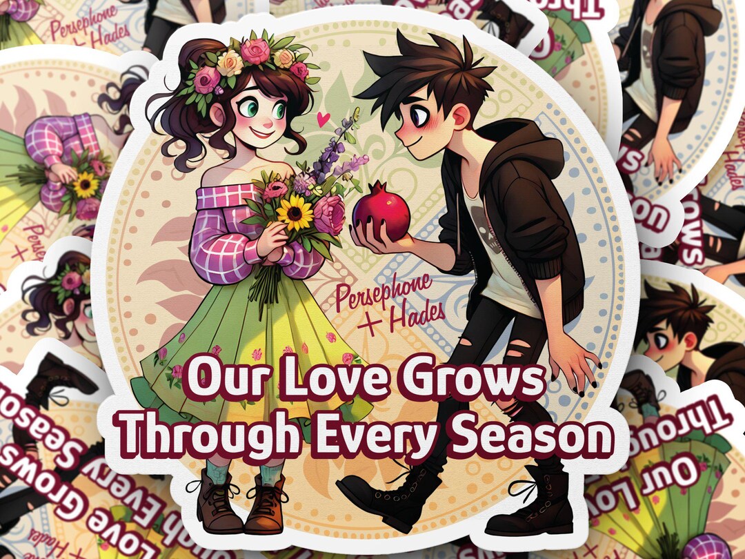 Cute Farm Girl Persephone and Goth Boy Hades Sticker Our Love Grows ...