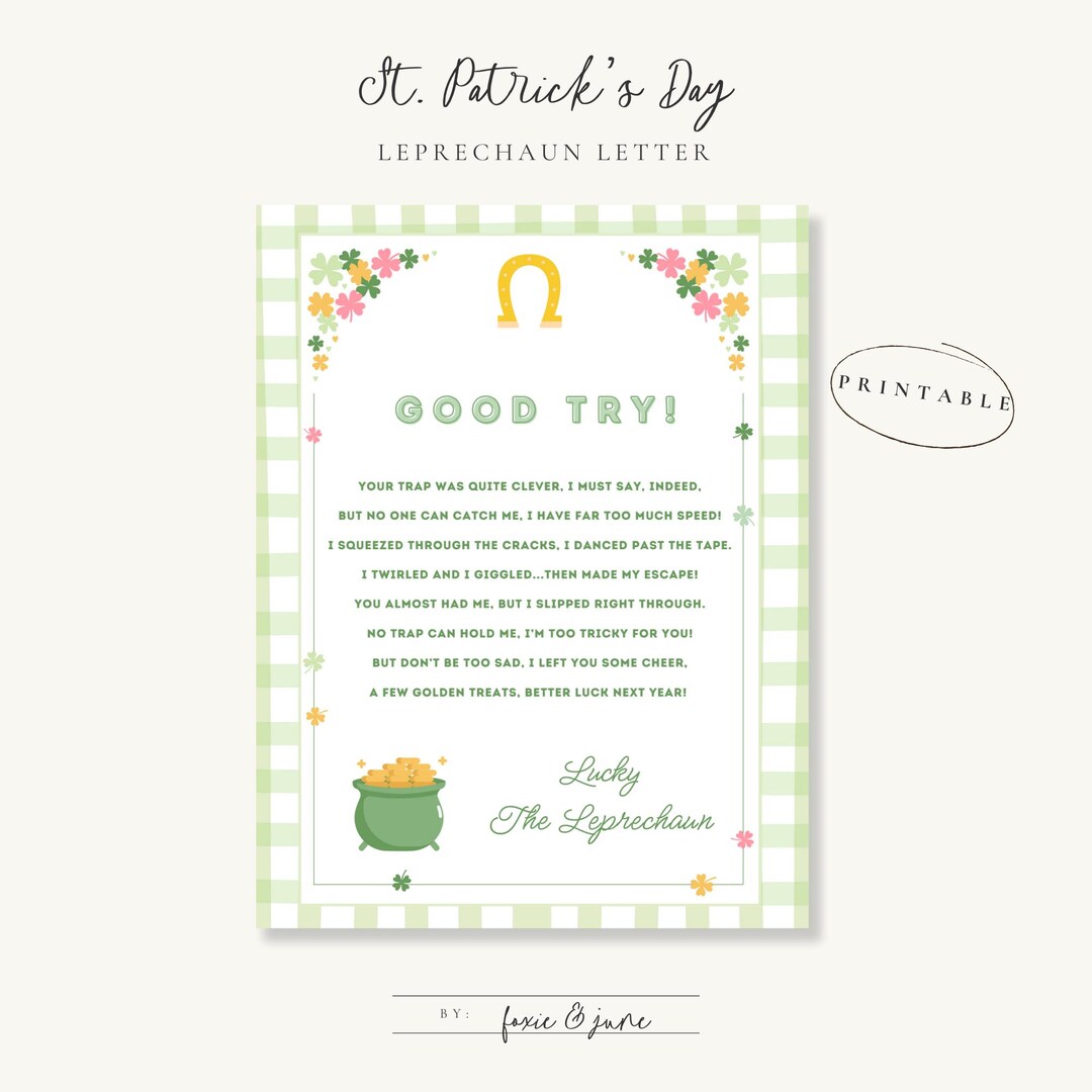 Printable Kids Leprechaun Letter, Happy St. Patrick's Day From Lucky ...
