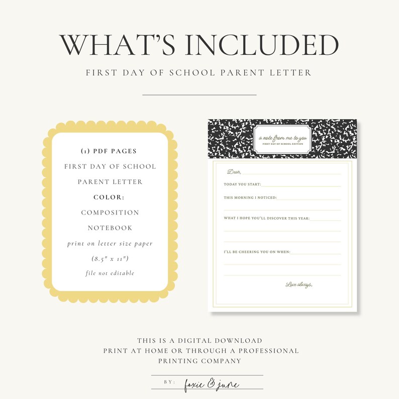 First Day of School Letter: Printable Keepsake Note for Kids (PDF ...
