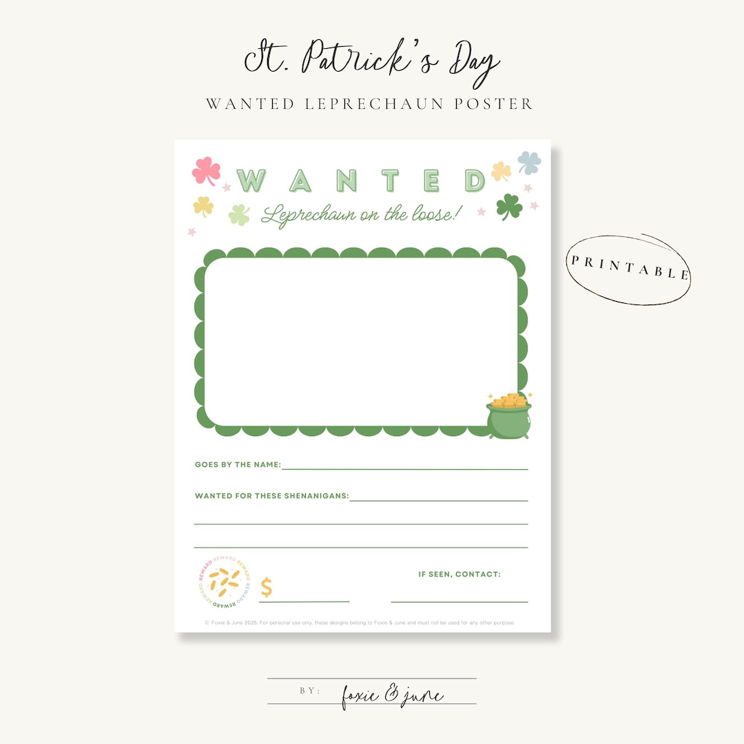 St. Patrick's Day Writing Prompt – Leprechaun Wanted Poster Holiday ...
