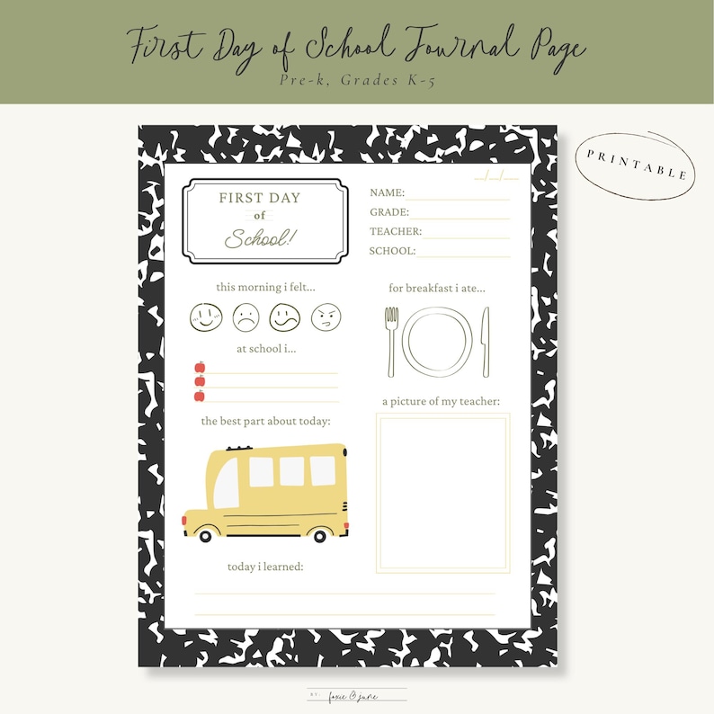 First Day of School Printable: Composition Notebook Memory Page (PDF ...