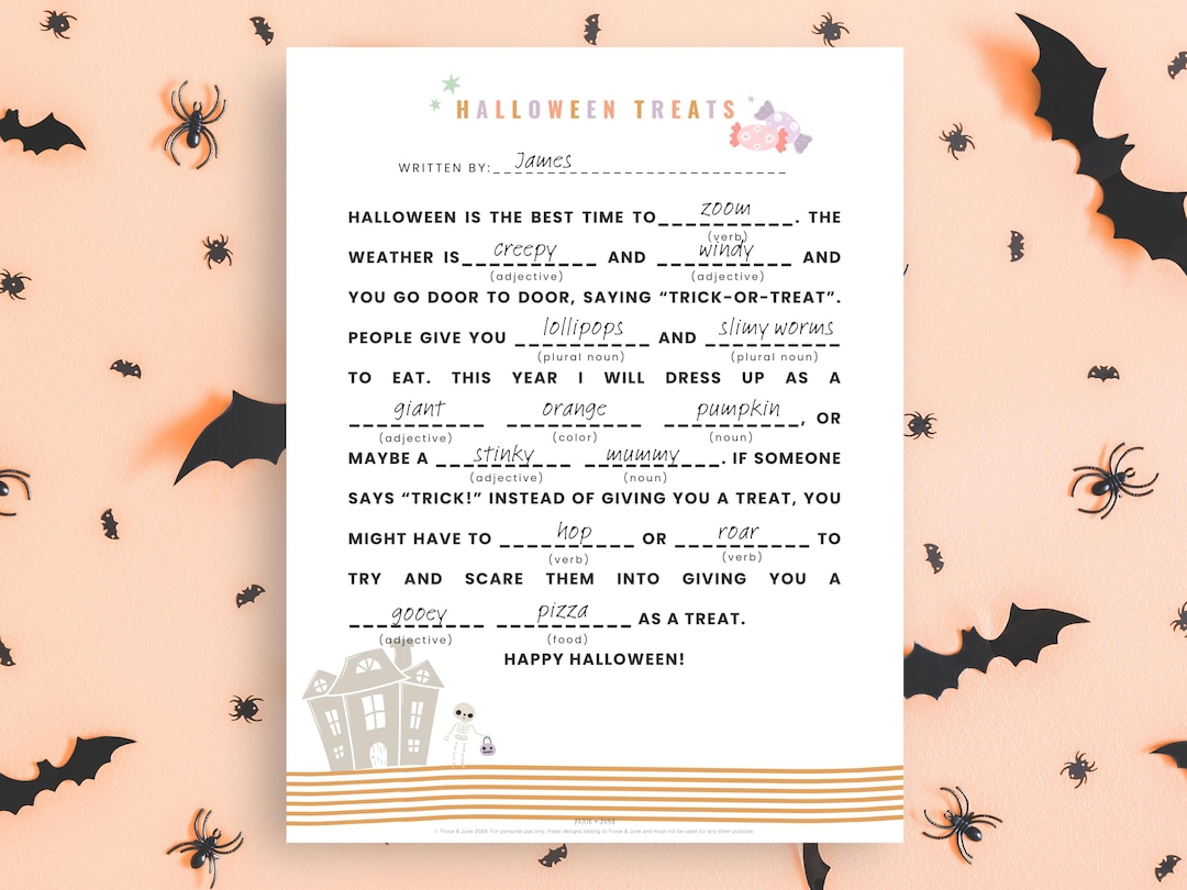 Printable Halloween Mad Libs Game for Kids: Spooky Story Word Activity ...