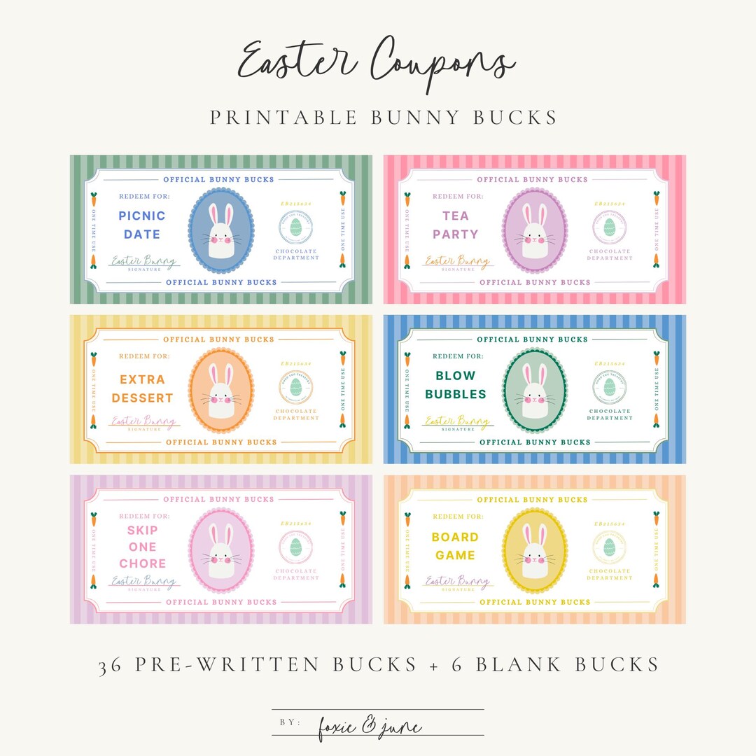 Bunny Bucks, Easter Coupon Book, Easter Egg Fillers, Egg Hunt Prizes ...