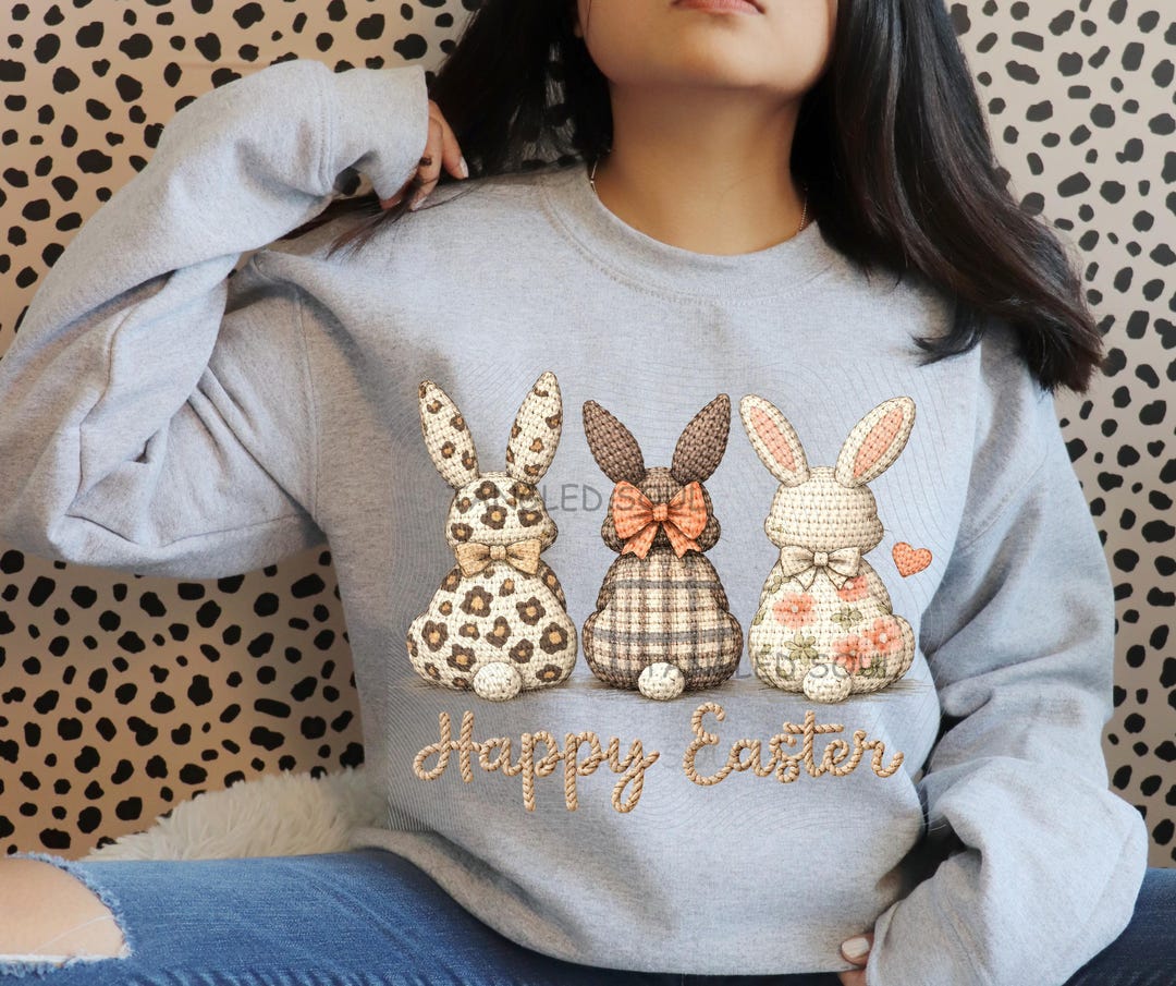 Happy Easter Brown Bunnies With Bows Faux Yarn PNG - Etsy