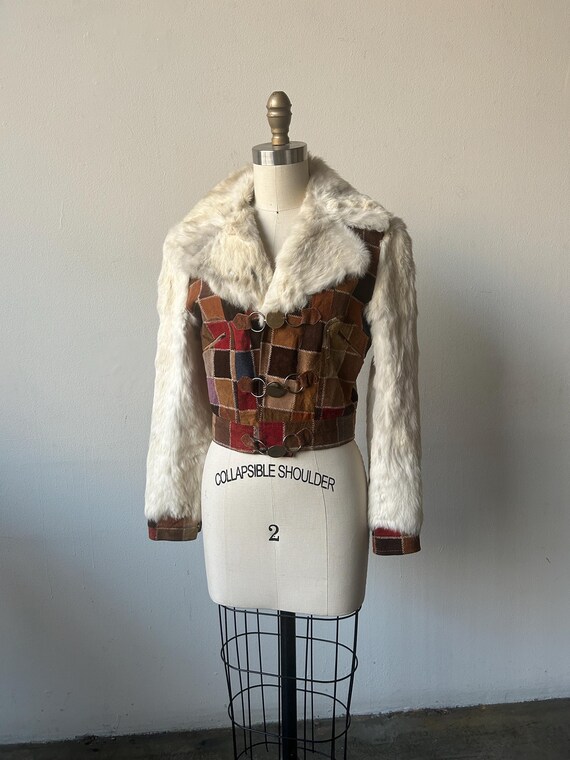 1970s patchwork rabbit fur cropped jacket - Gem