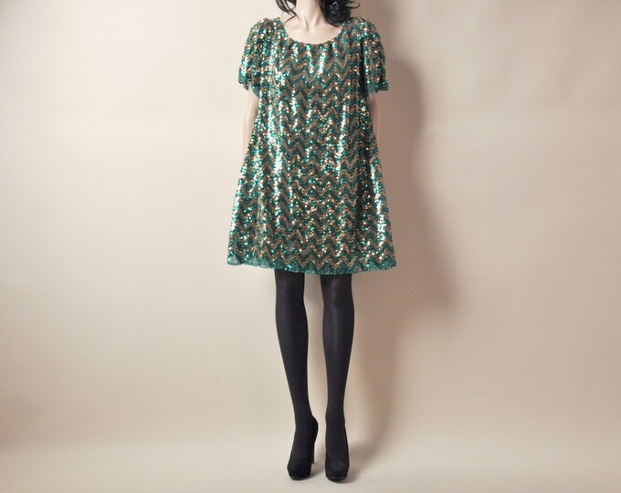 Chevron Sequin Mini Tent Dress / Swing / Cocktail / M / L - Etsy