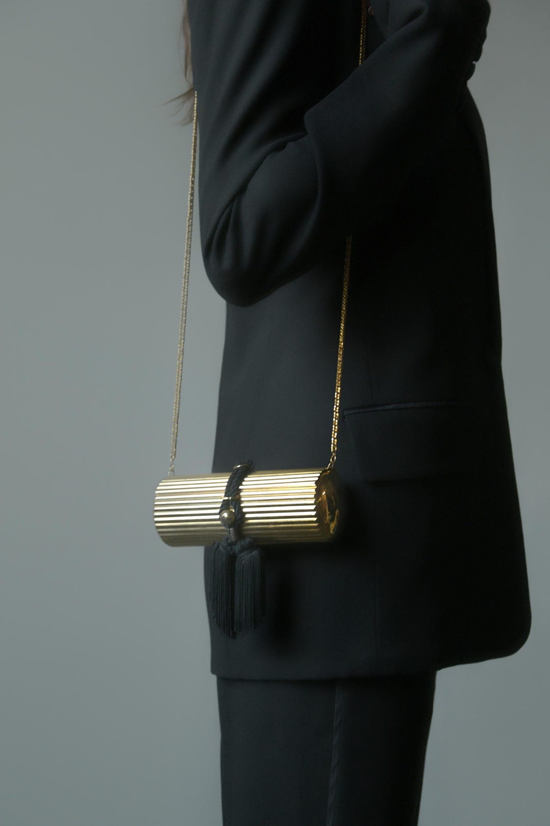 2744a / Gold Cylinder Metal Case Purse / Tassel Purse - Etsy