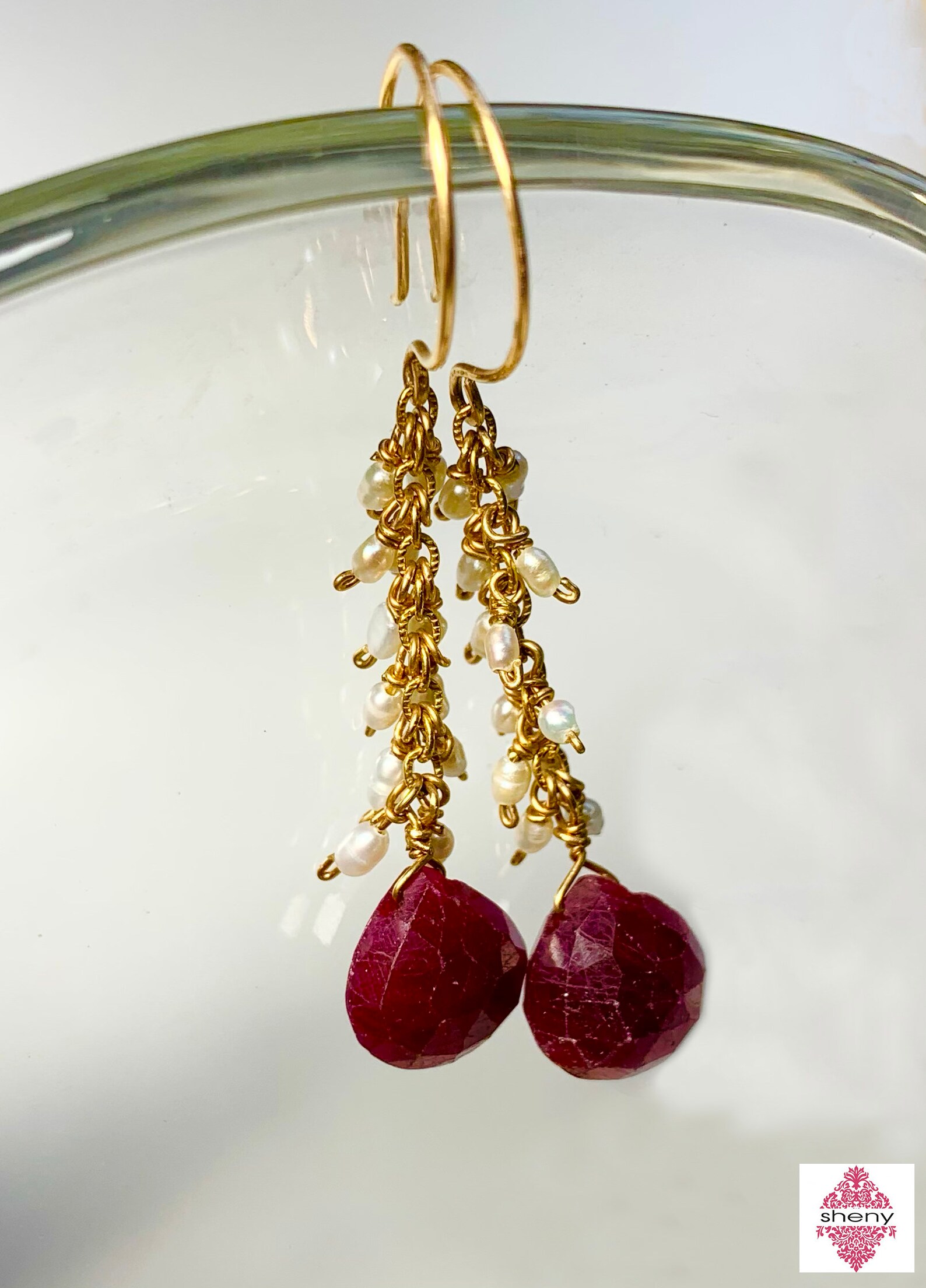 Ruby and Pearl Earrings - Etsy