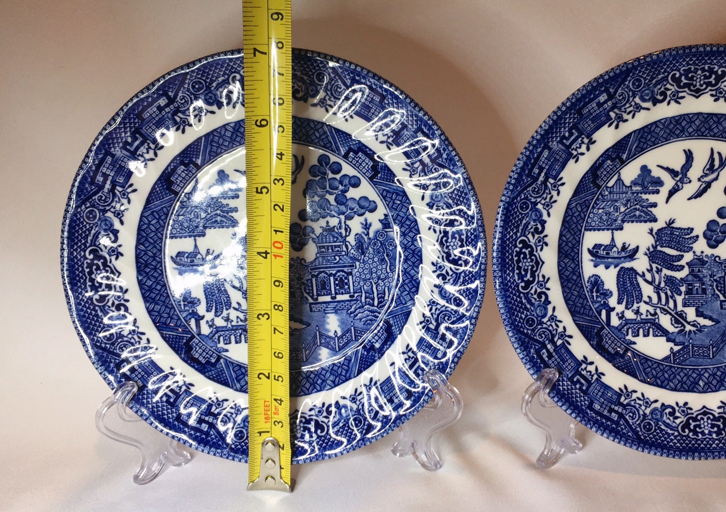 Royal Wessex Blue Willow Plates With Stands Home Decor Period Ornament ...