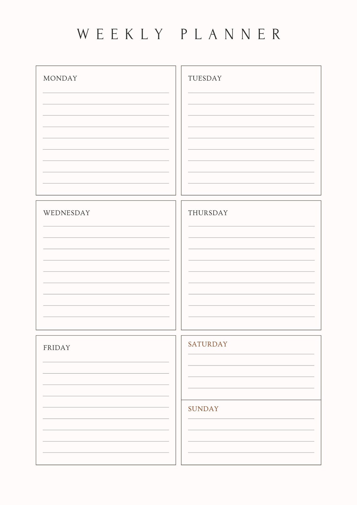 Minimalist Weekly Planner Digital Printable - Etsy