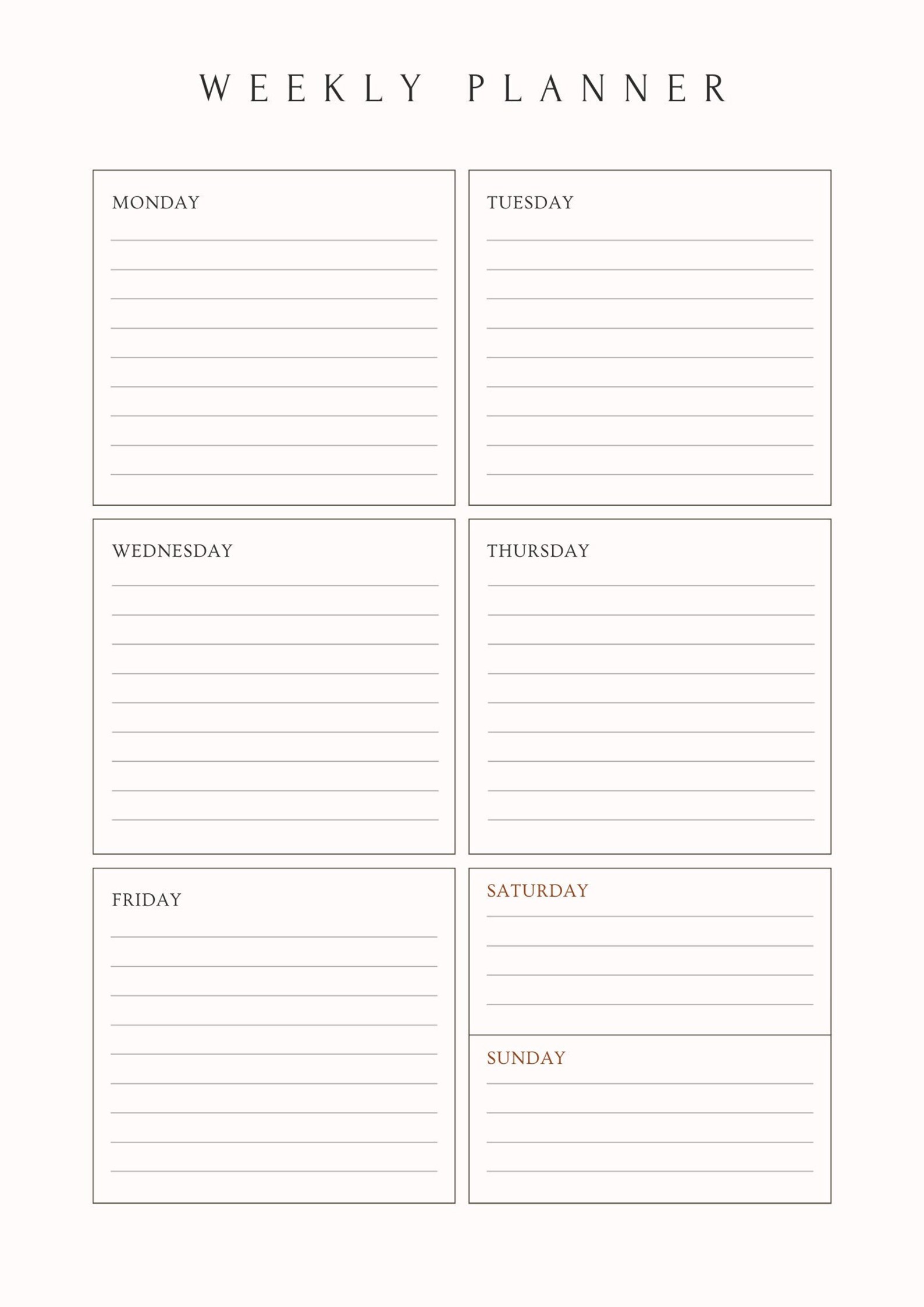 Minimalist Weekly Planner Digital Printable - Etsy