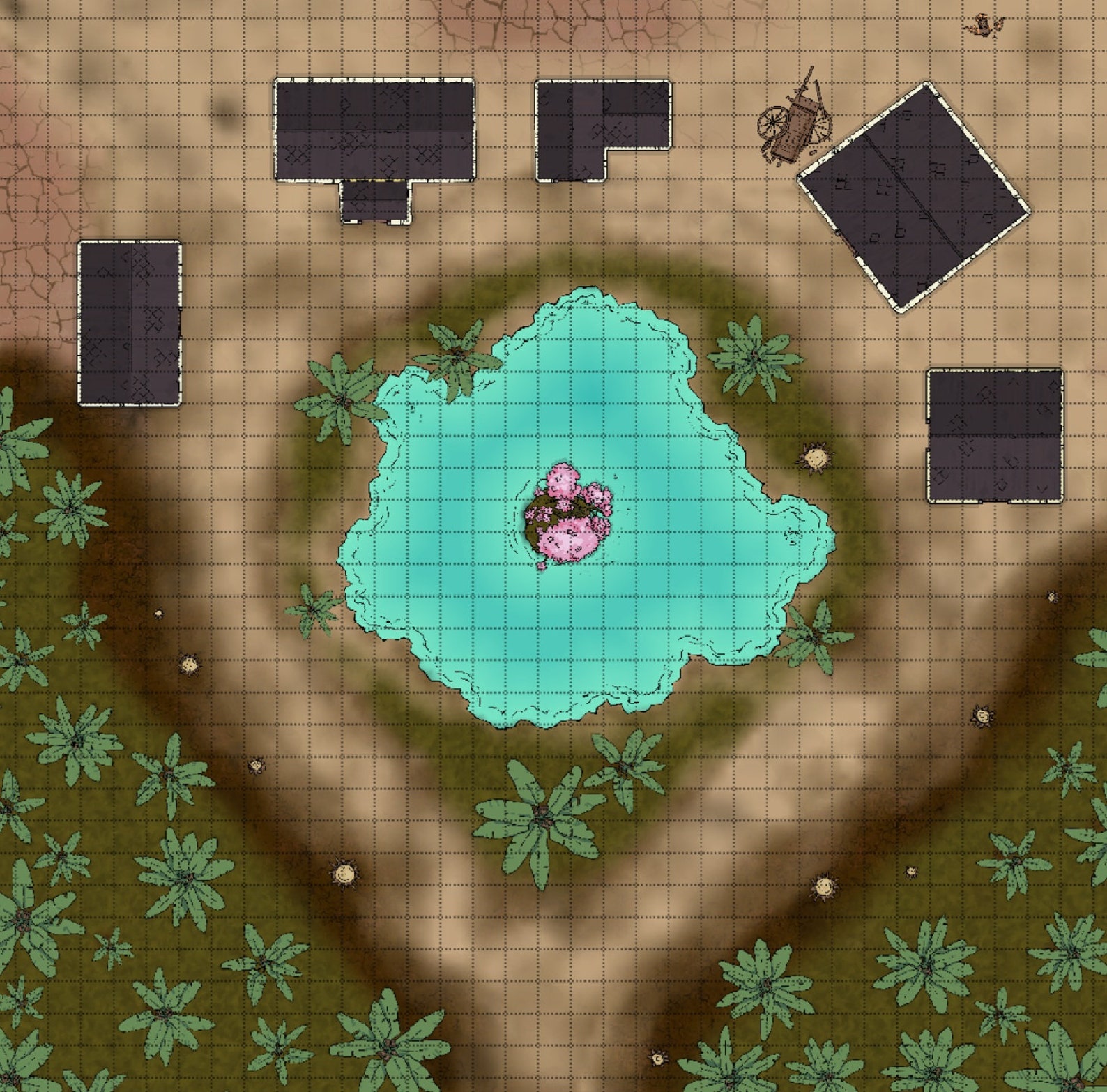 Desert Outpost W/roofs Battle Map, D&D Battle Map, Dungeons and Dragons ...